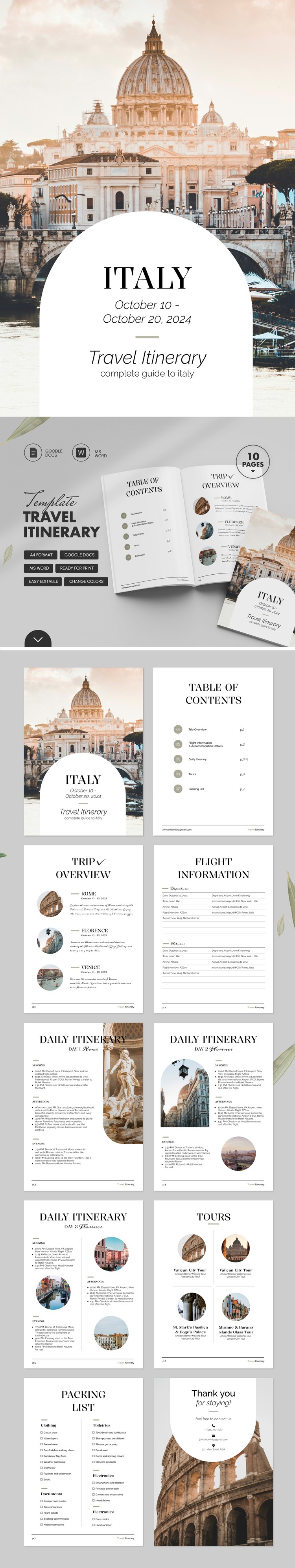 Free Aesthetic Travel Itinerary Template | thegoodocs.com