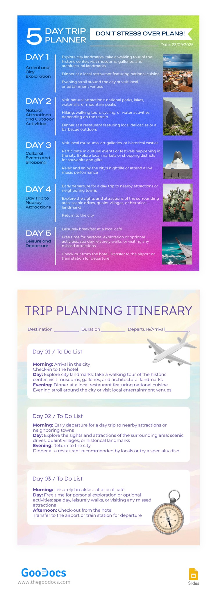 Free Itinerario de Bright Trip Plantilla | thegoodocs.com