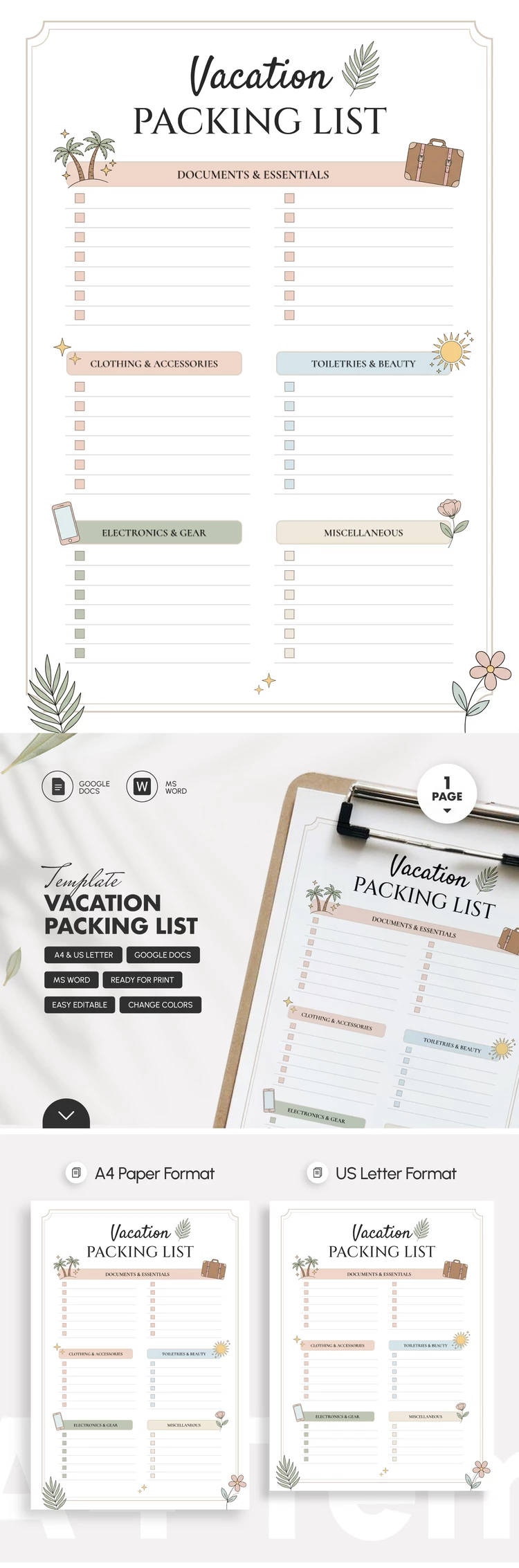 Free Vacation Packing List Template in Google Docs and Microsoft Word ...