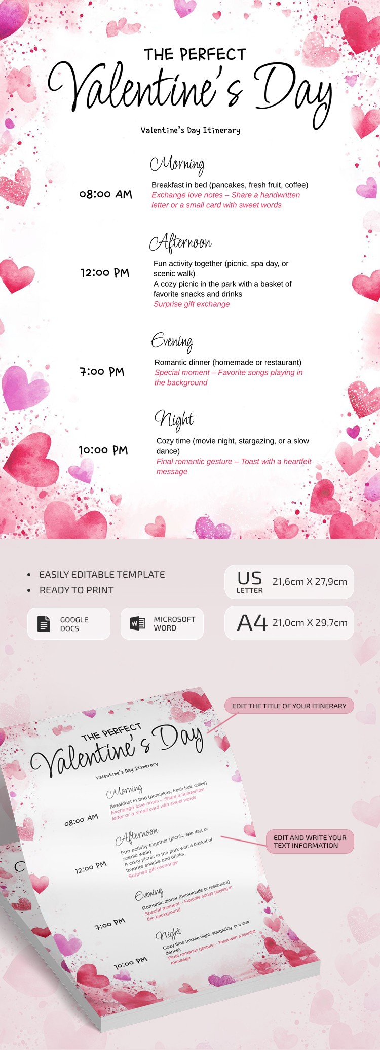 Free Valentine's Day Itinerary Template | thegoodocs.com