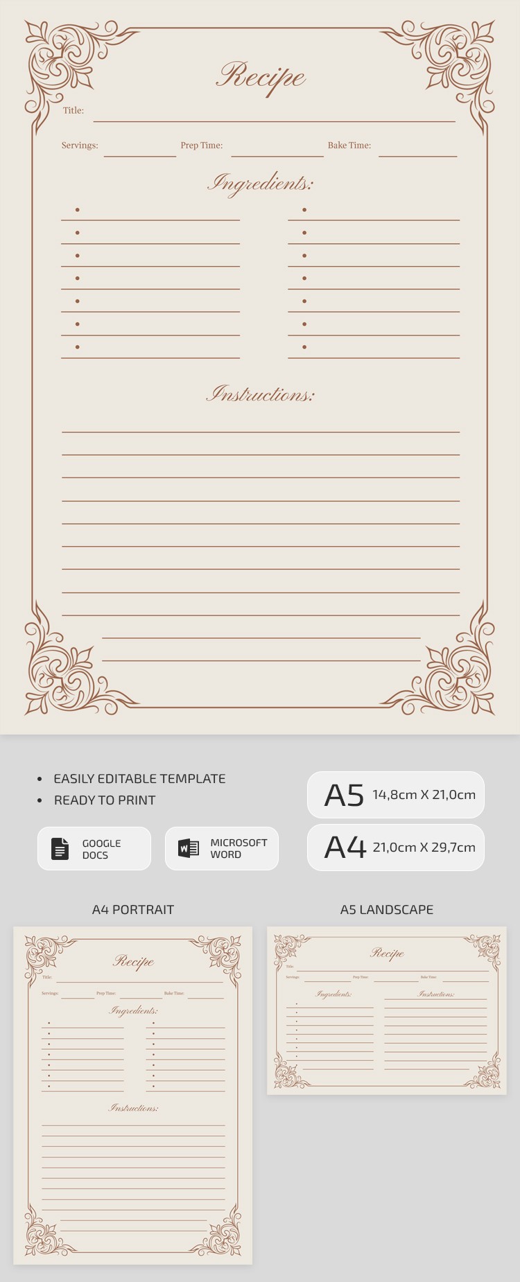 Free Printable Vintage Recipe Card Template in Google Docs and ...
