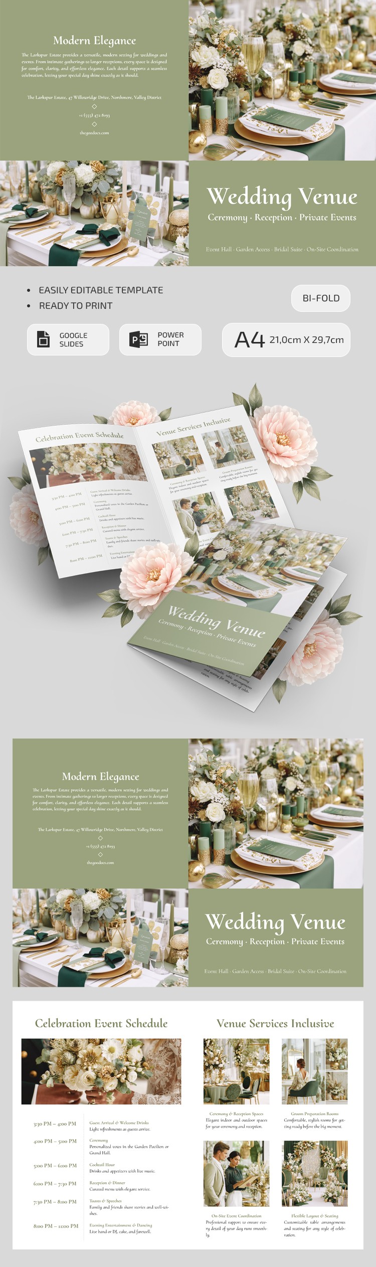 Free Wedding Venue Bi-Fold Brochure Template in Google Slides and ...