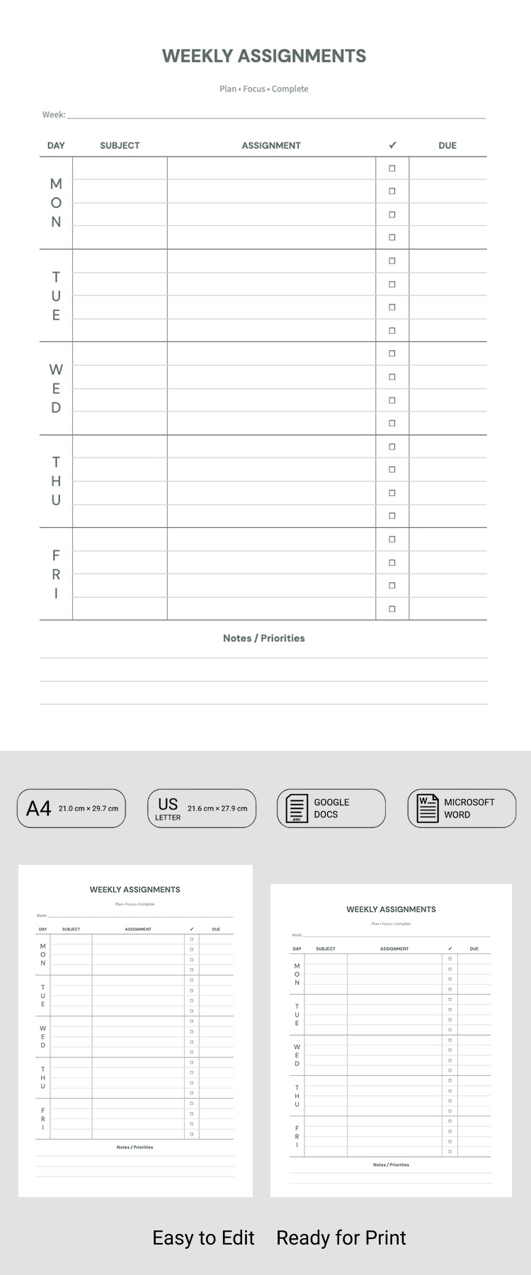 Free Weekly Assignment Template | thegoodocs.com