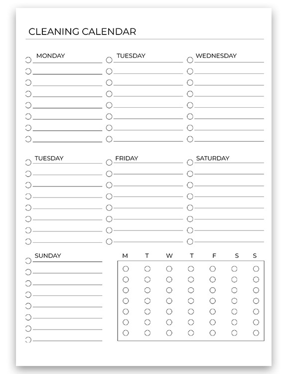 Free Weekly Cleaning Calendar Template in Google Docs and Microsoft ...