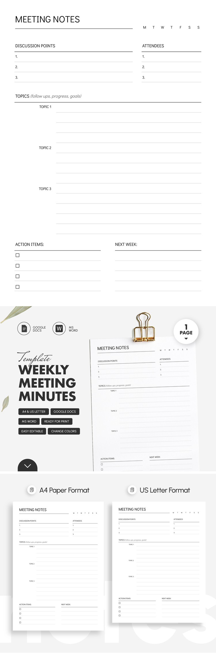 Free Weekly Meeting Minutes Template in Google Docs and Microsoft Word ...