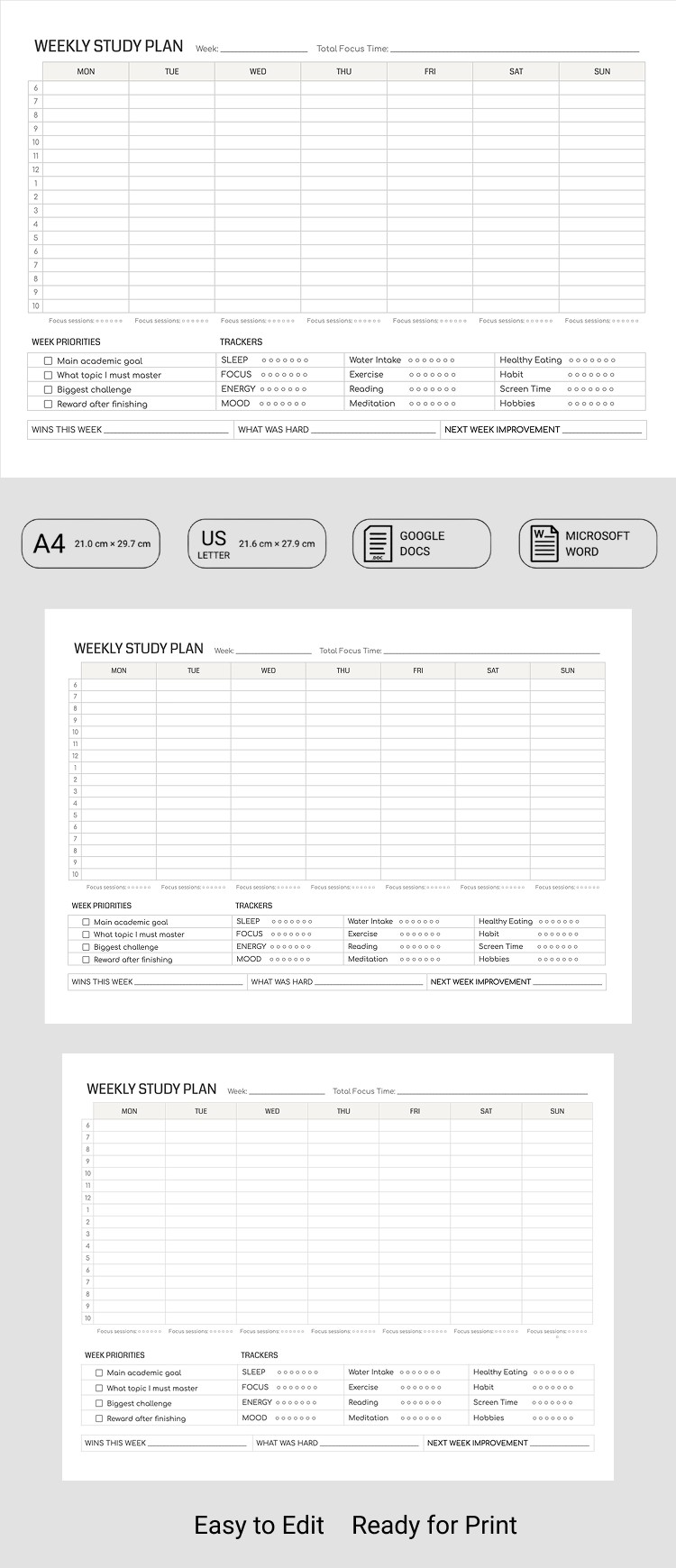 Free Weekly Study Planner Template | thegoodocs.com