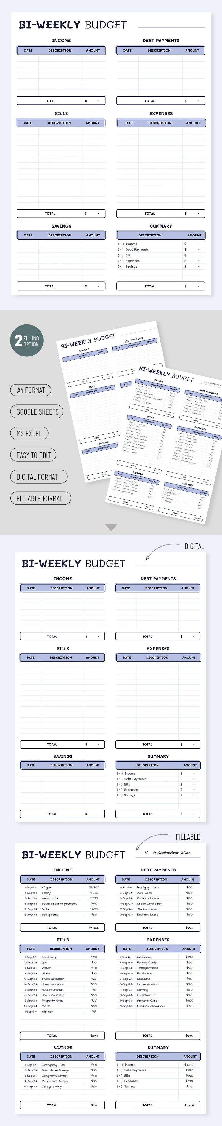 Free Personal Bi-Weekly Budget Template in Google Sheets and Microsoft ...