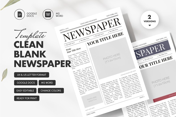Free Clean Style Blank Newspaper Template for Google Docs and Microsoft ...