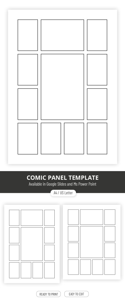 Free 12 Panel Comic Strip Template - Black & White Layout In Google Slides