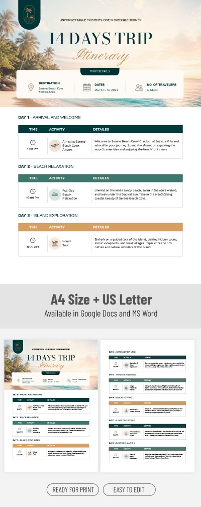 Free 14 Day Itinerary Template with Daily Schedule Template ...