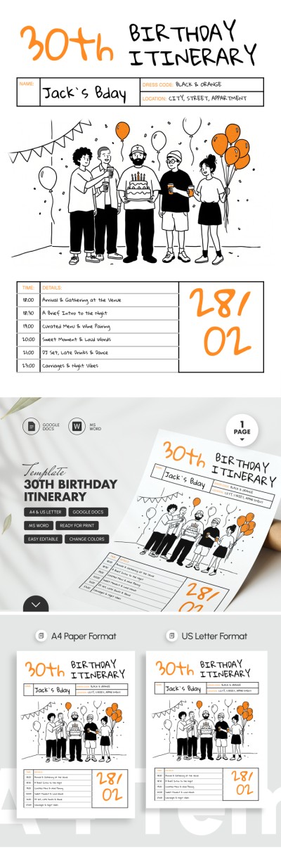 Free 30th Birthday Itinerary Template | thegoodocs.com