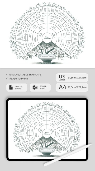 Free 6 Generation Radial Family Tree Template in Google Slides and ...