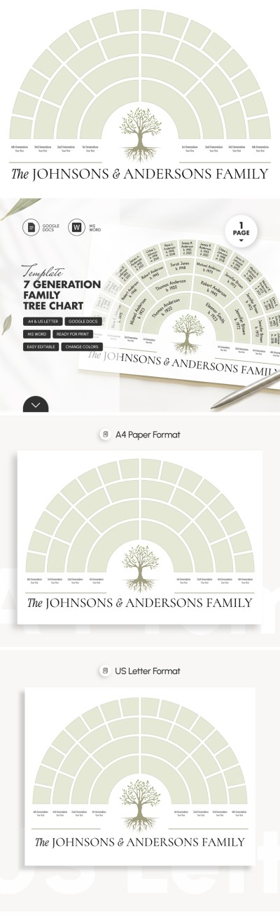 Free 7 Generation Family Tree Chart Template in Google Docs and ...