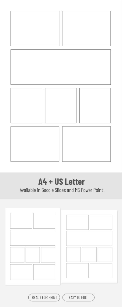 Free 8 Panel Comic Strip Template – Black & White Layout In Google Slides