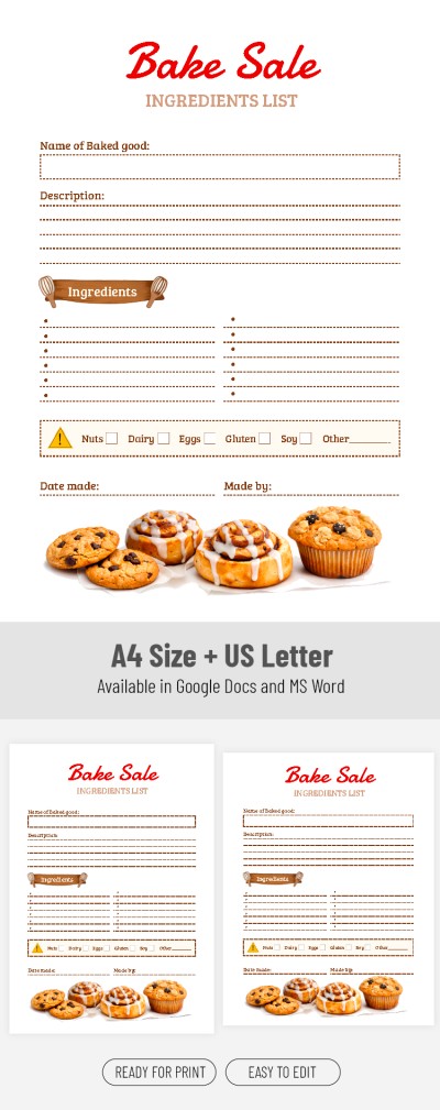 Free Modèle de liste d'ingrédients pour la vente de pâtisseries Modèle ...