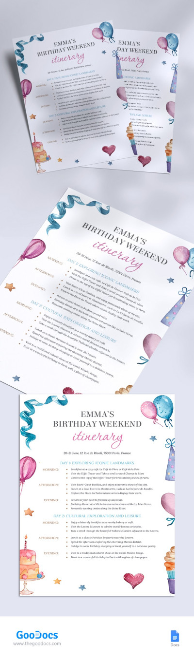 Free Birthday Itinerary Template In Google Docs Free Birthday Itinerary Template In Google Docs