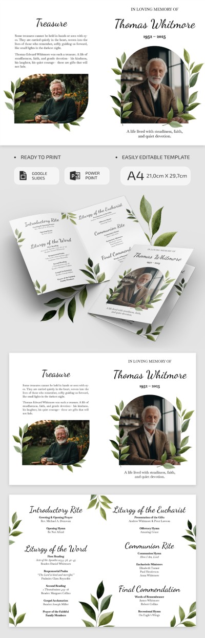 Free Catholic Funeral Service Program Template In Google Slides