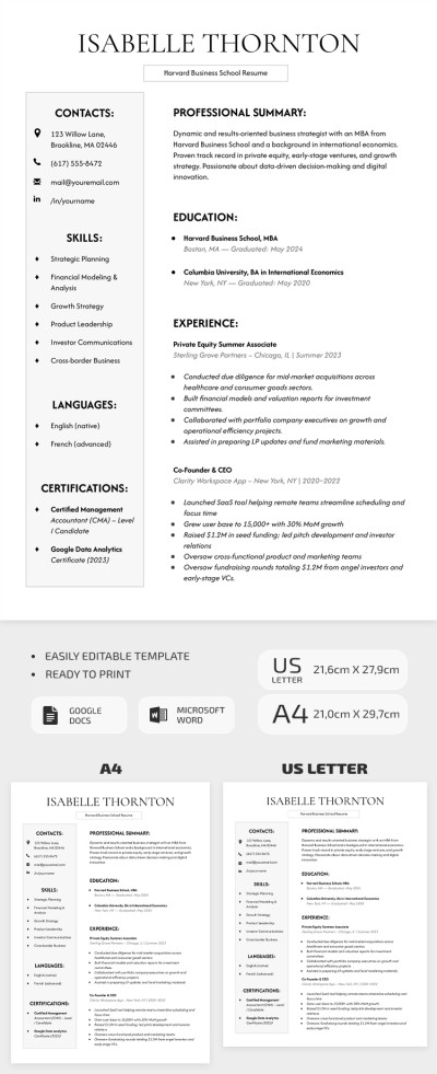 Modèles de CV gratuits de Harvard | thegoodocs.com