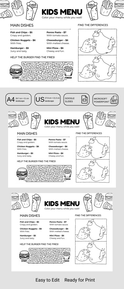 Free Coloring Kids Menu Template in Google Slides and Microsoft ...