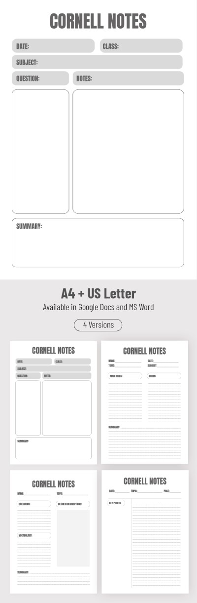 Free Cornell Note Templates for Google Docs and Word | thegoodocs.com