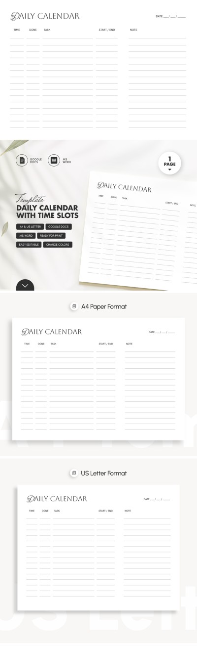 Free Daily Calendar Template with Time Slots Template in Google Docs ...