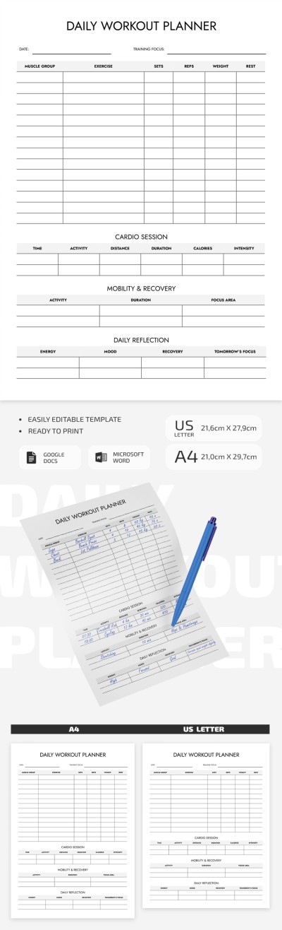 Free Daily Workout Planner Template In Google Docs