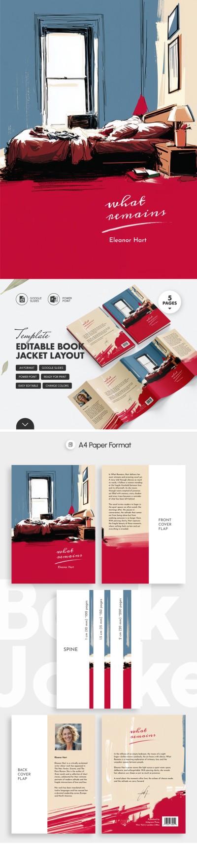 Free Editable Book Jacket Layout – Front | Spine | Back Template in ...
