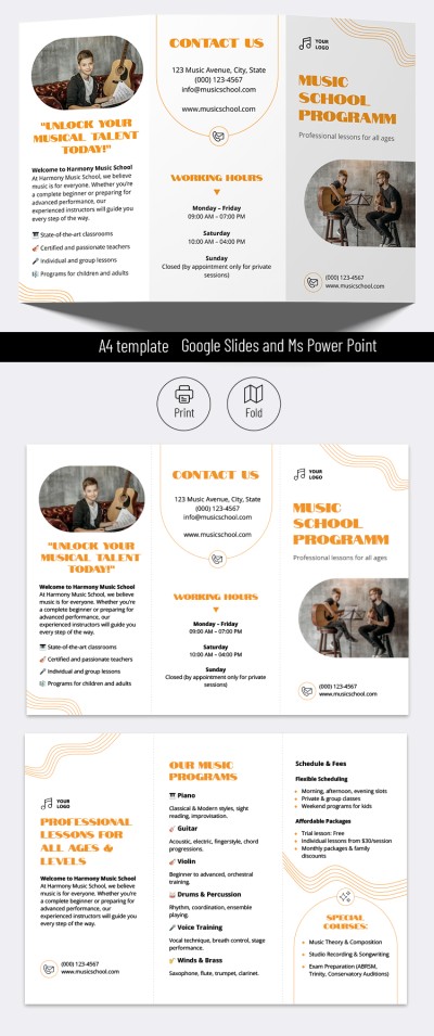 Free Music School Programs Brochure Template in Google Slides and ...