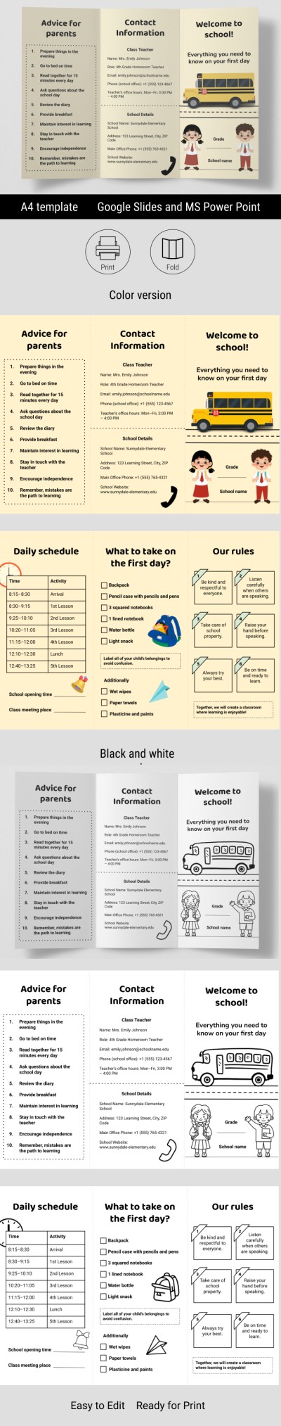 Free First Day of School Time Brochure Editable Template in Google ...