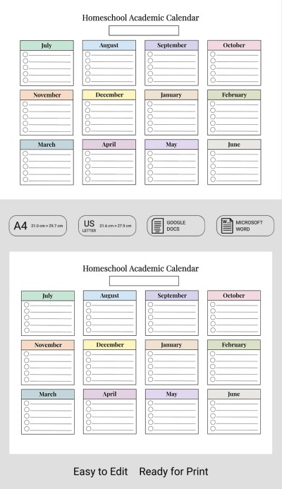 Free Academic Calendar Templates in Google Docs and Word | thegoodocs.com