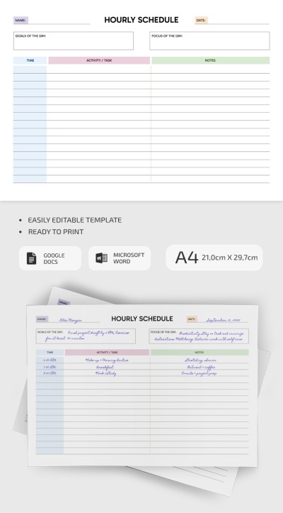 Plantillas gratuitas de horarios por hora | thegoodocs.com
