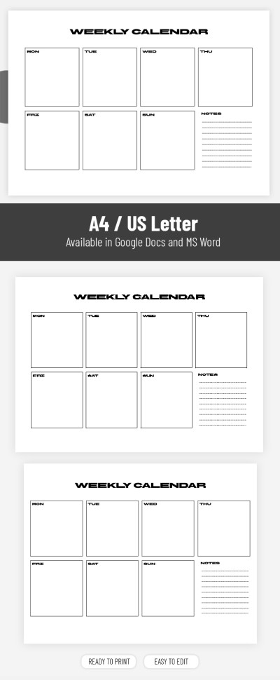 Free Weekly Calendar Templates in Google Docs and Word | thegoodocs.com