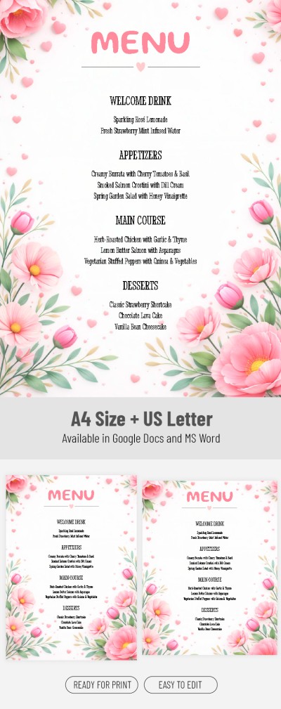 Free Modèle de menu de la fête des mères Modèle en Google Docs and ...