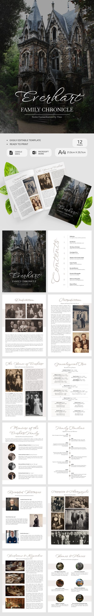 Free Printable Ancestry and Family History Book Template in Google Docs ...