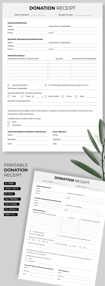 Free Printable Donation Receipt Template In Google Sheets