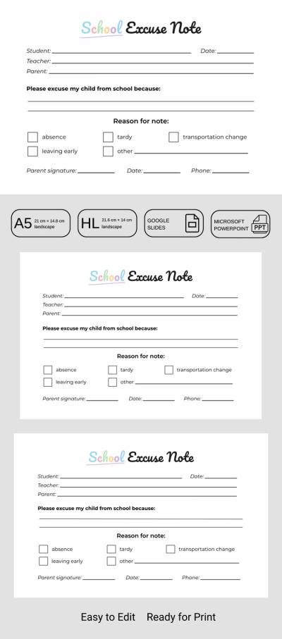 Free Printable School Excuse Absent Note Template in Google Slides and ...
