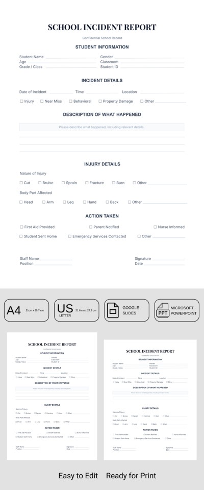 Free Printable School Incident Report Template in Google Slides and ...