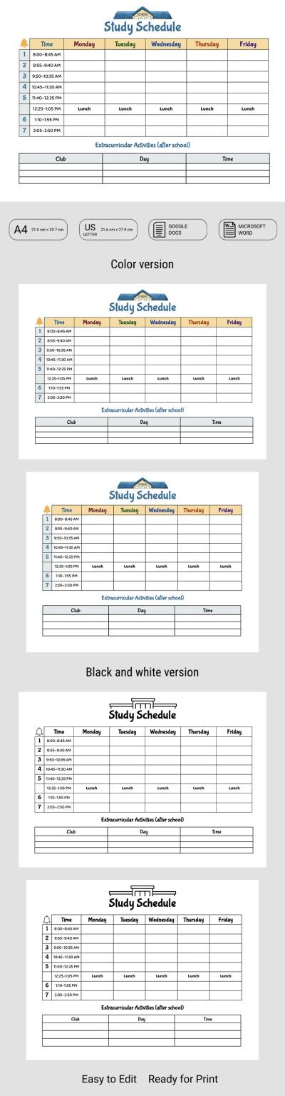 Free Printable Study Schedule Template In Google Docs