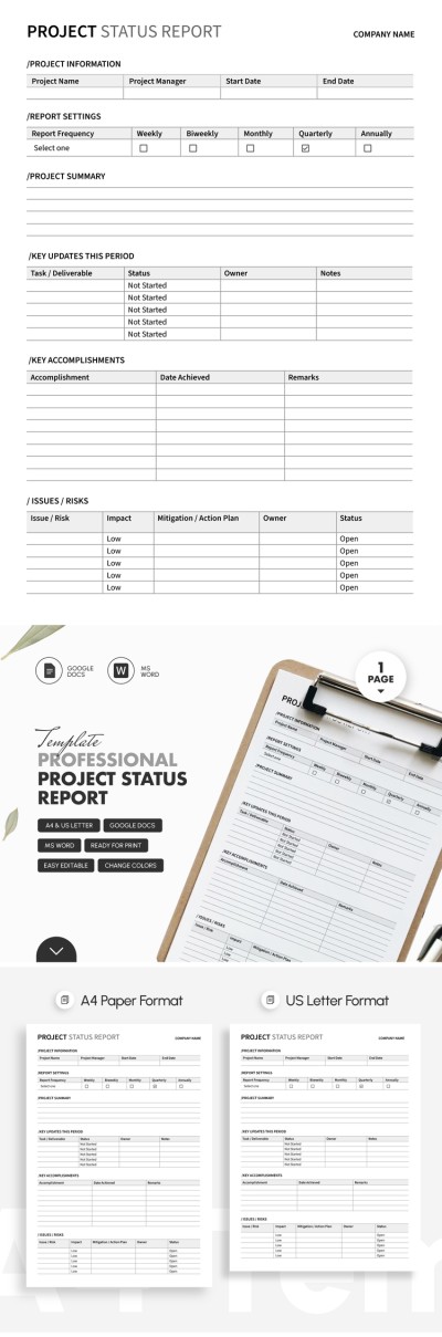 Free Professional Project Status Report Template – Easy-to-Use for ...