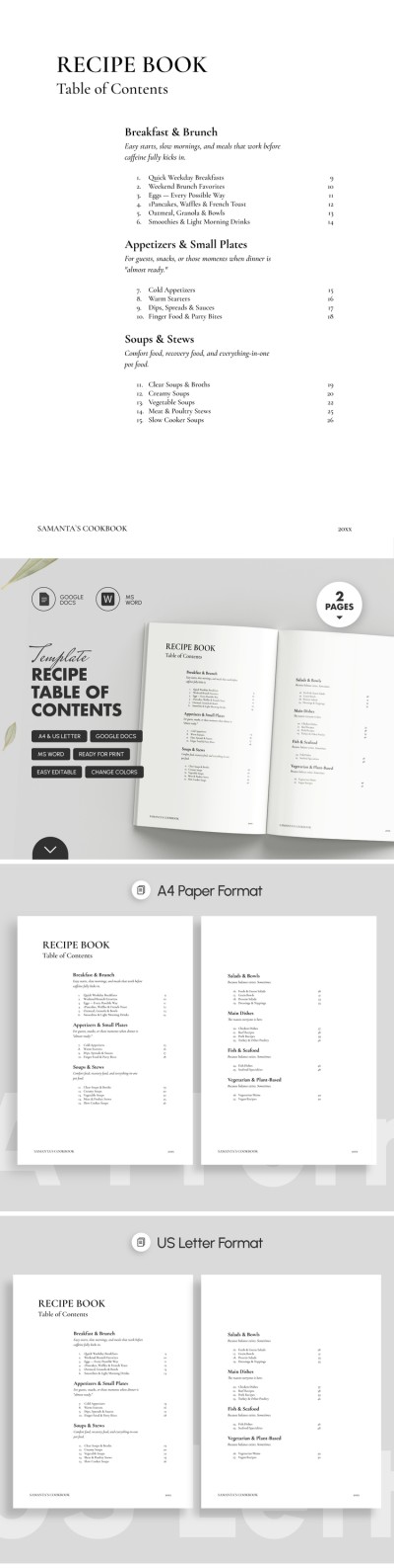 Free Recipe Table of Contents Template in Google Docs and Microsoft ...