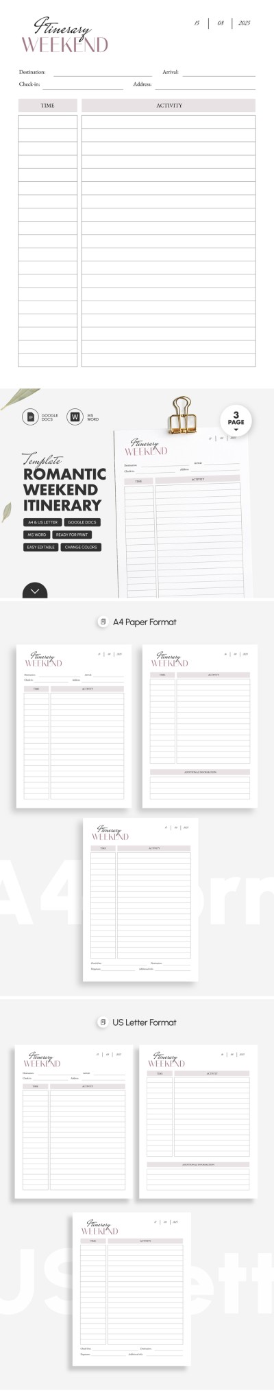 Free Romantic Weekend Itinerary Template | thegoodocs.com