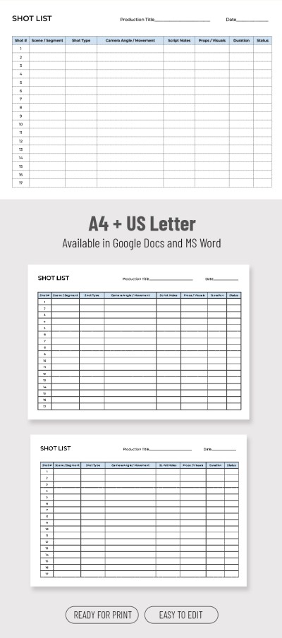 Free Shot List Template for YouTube Videos Template in Google Docs and ...