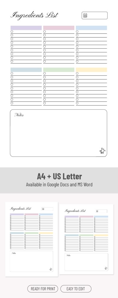 Free Simple Blank Ingredients List Template in Google Docs and ...
