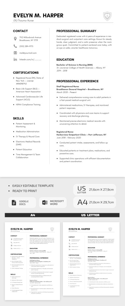 Free Simple Nurse Resume Template in Google Docs and Microsoft Word ...