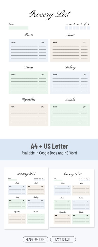 Free Weekly Grocery List Template in Google Docs and Microsoft Word ...